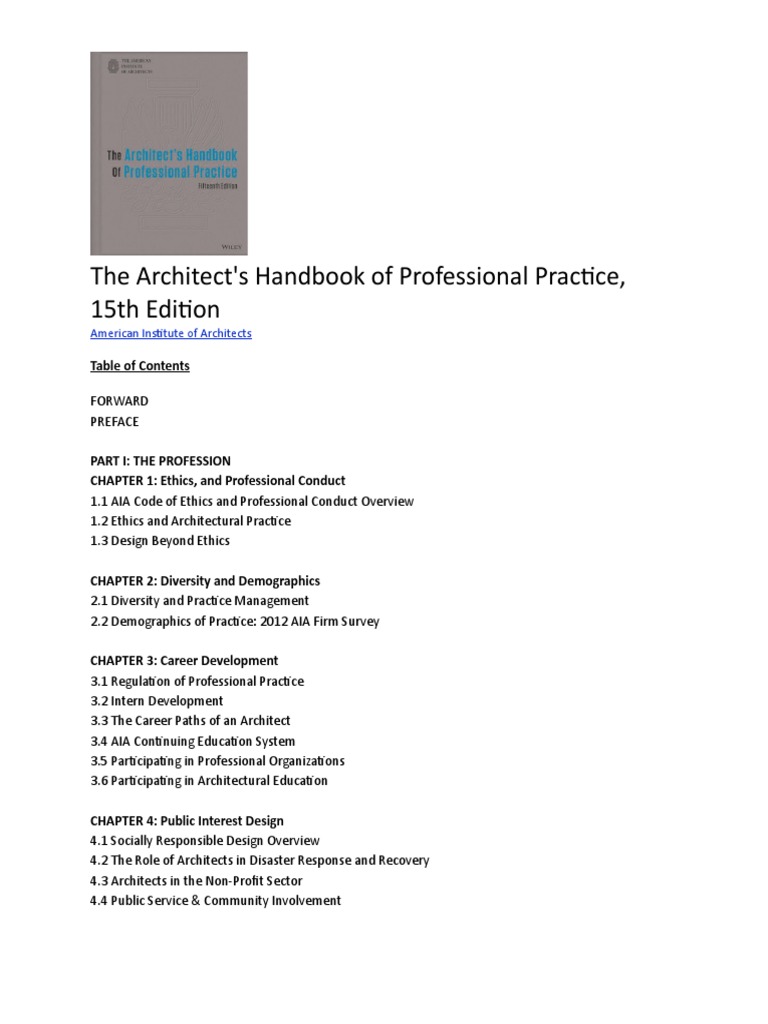 AIA Architect's Handbook - 15th Edition - TOC | PDF | Business | Economies