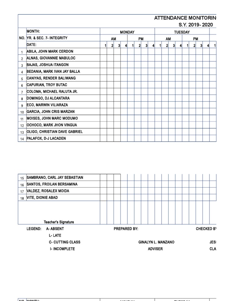 Attendance Monitoring Sheet | PDF