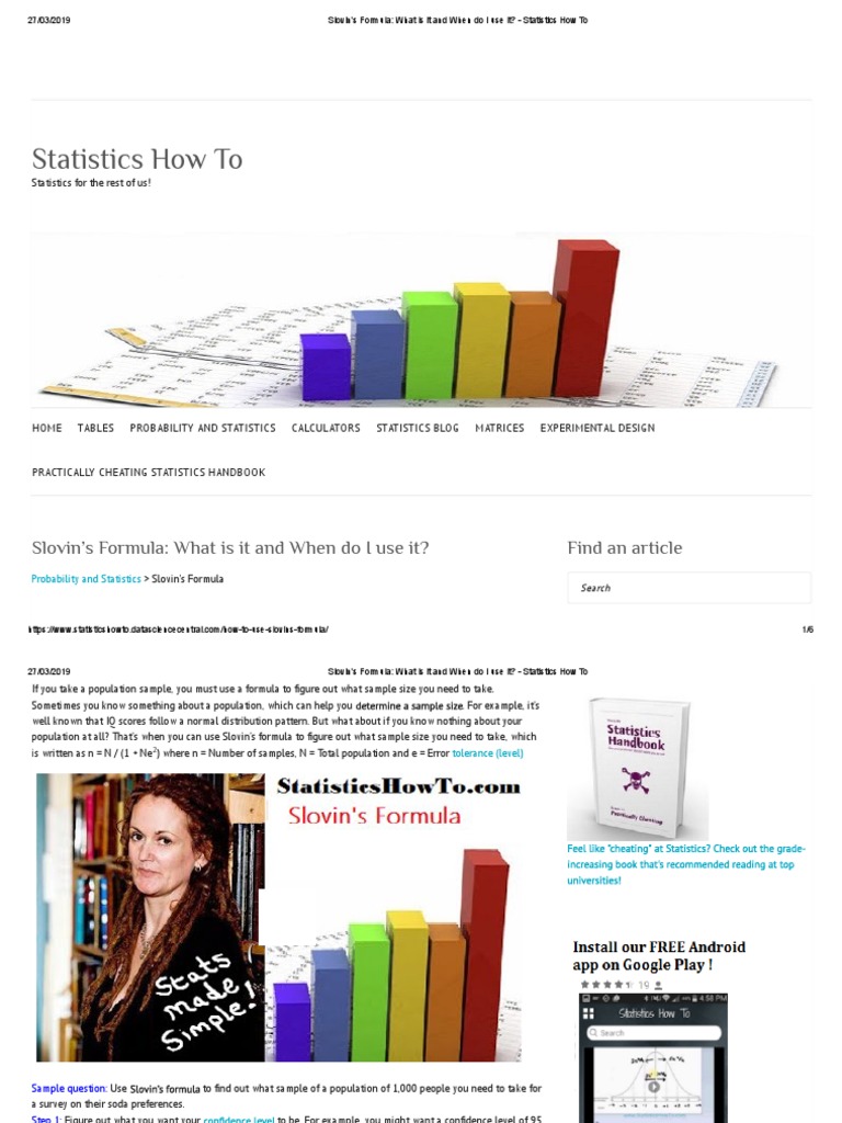 Slovin's Formula - What Is It and When Do I Use It - Statistics How To ...