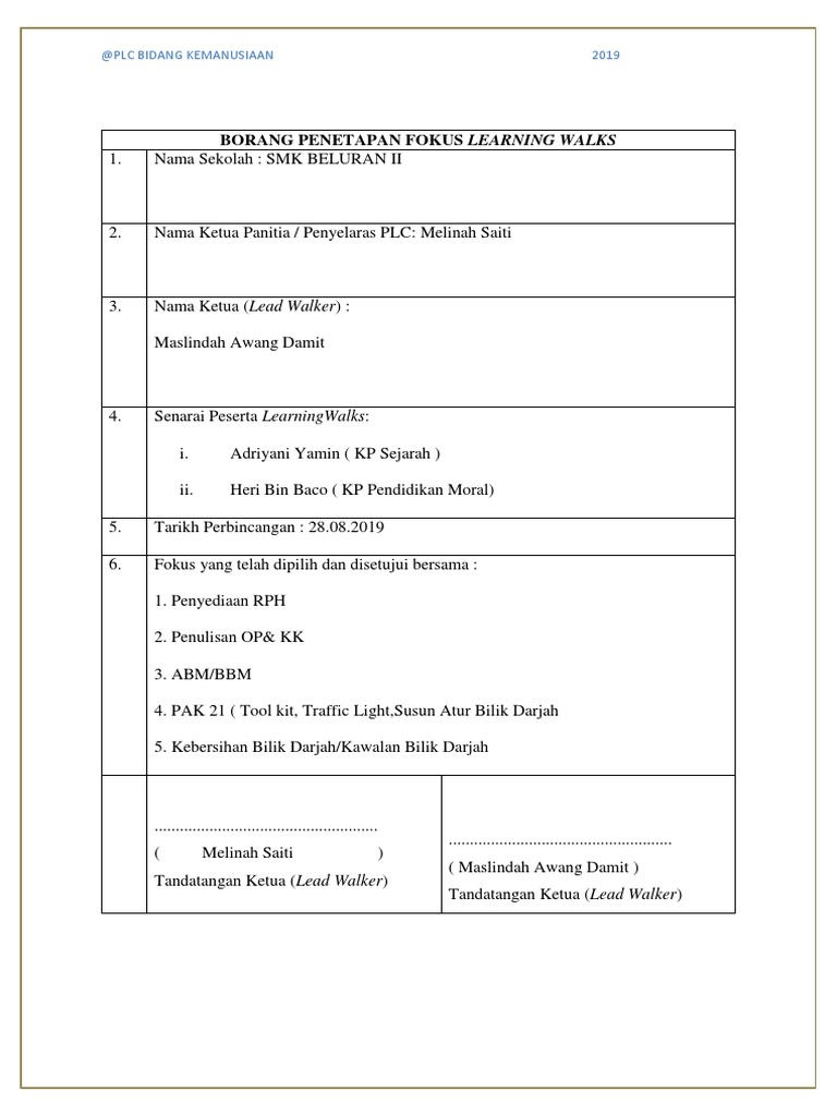 LAPORAN Learning Walks 2019 | PDF
