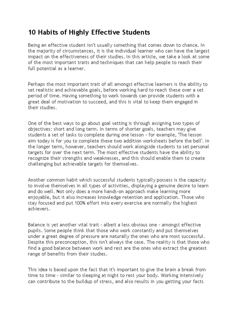 10 Habits of Highly Effective Students | PDF | Goal | Motivation