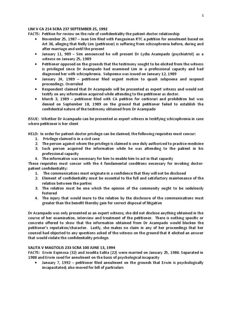 Psychological Incapacity Digests | PDF | Demurrer | Annulment