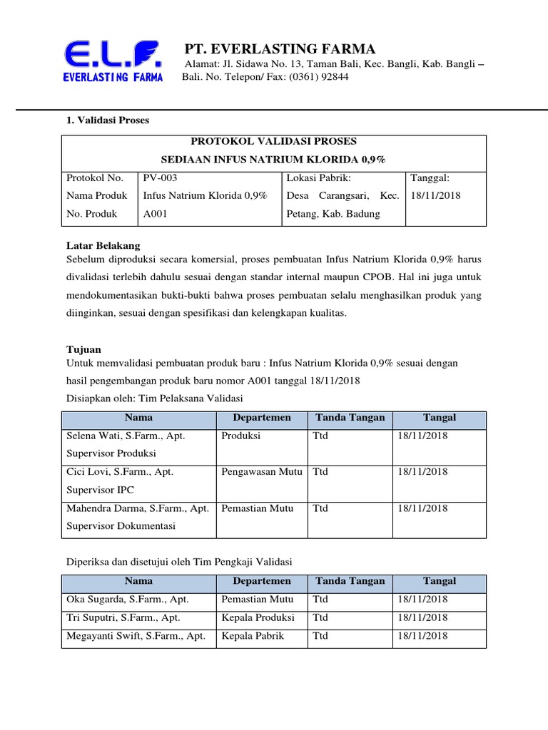 Dokumen Protokol Validasi Proses | PDF