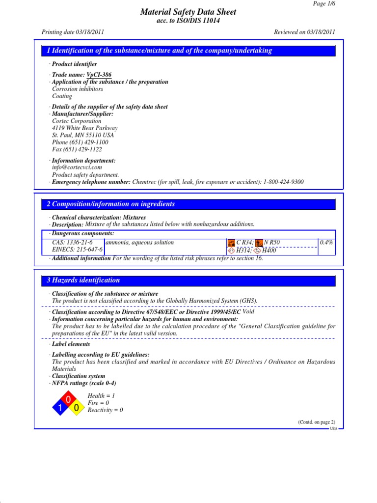 CORTEC VpCI-386 MSDS | PDF | Dangerous Goods | Safety