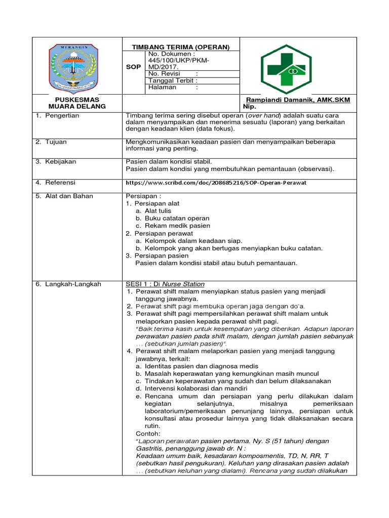 Sop Operan Timbang Terima | PDF