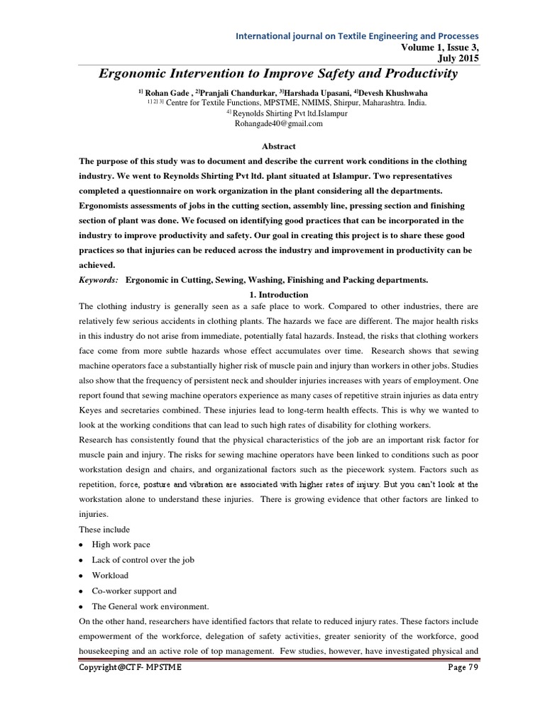 Ergonomic Intervention To Improve Safety and Productivity ...