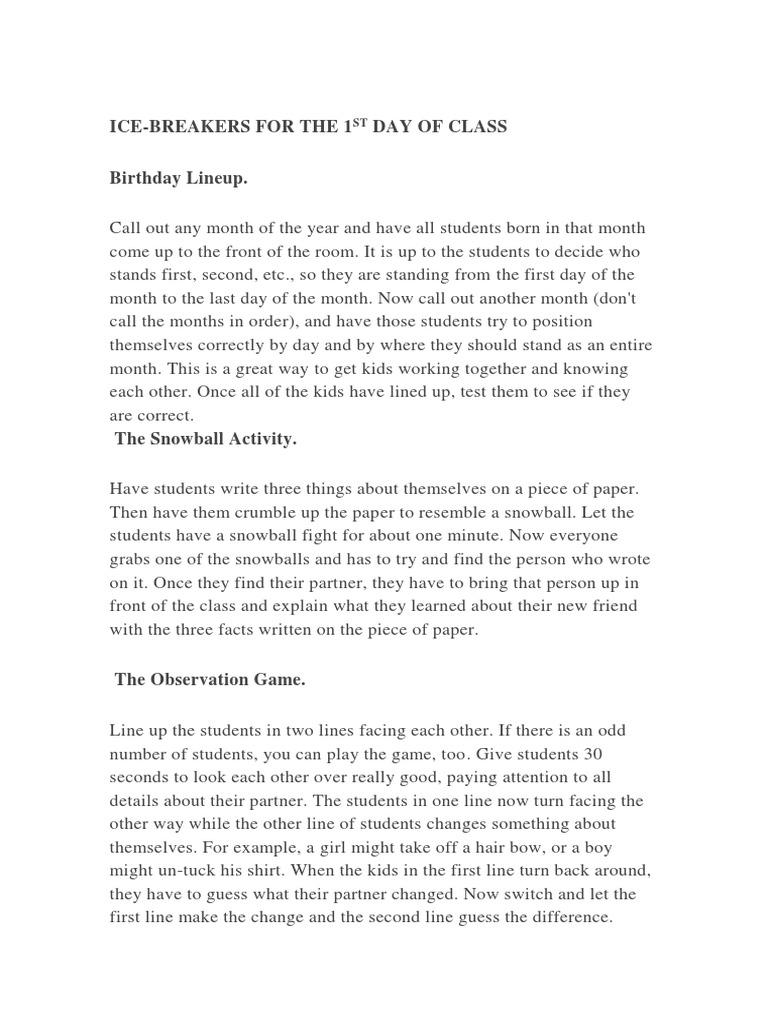 Ice - Breaking Activities | PDF | Language Arts & Discipline | Wellness