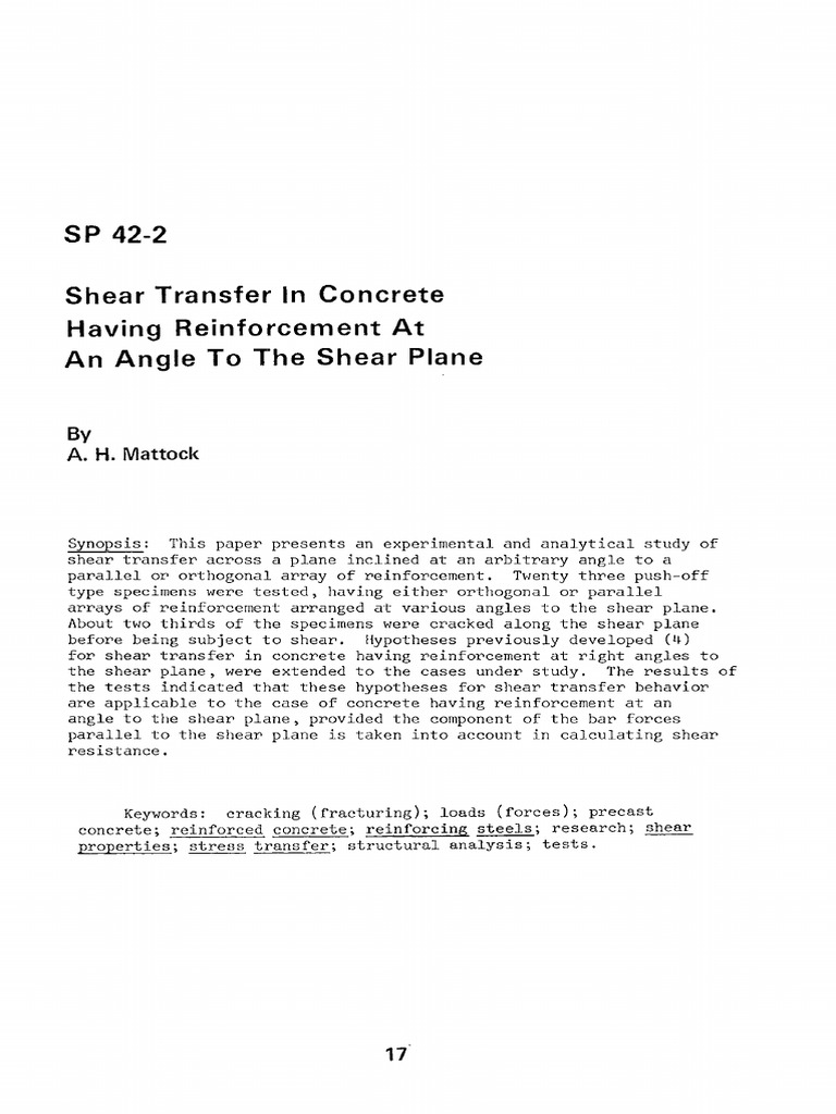 Shear Transfer in Concrete Having Reinforcement at An Angle To Shear ...