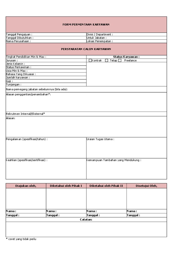 Form Permintaan Karyawan