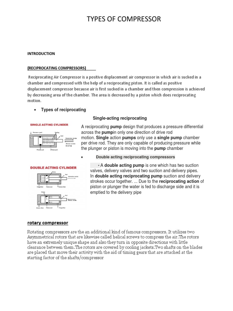 Introduction Types of Compressor | PDF | Pump | Gases