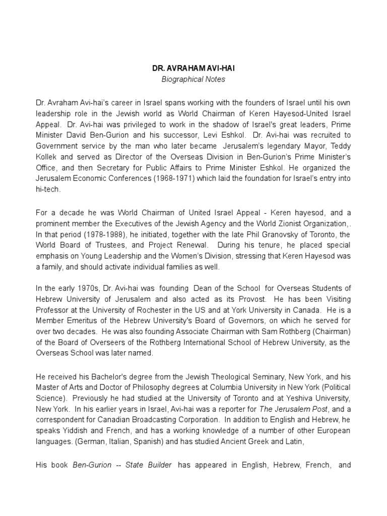 Avraham Avi-Hai CV April2018 | PDF | David Ben Gurion | Jews And Judaism