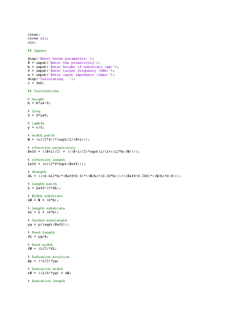 Microstrip Antenna Parameter Equations | PDF | Electromagnetic ...