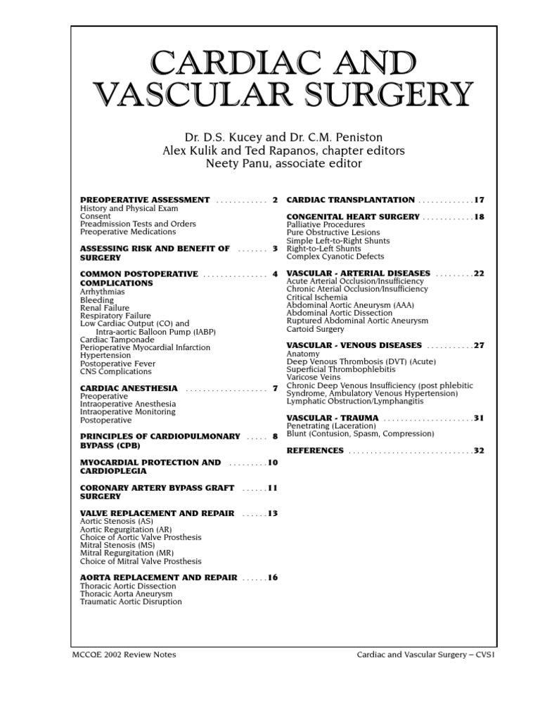 Toronto Notes - Cardiac Surgery | PDF | Coronary Circulation | Heart