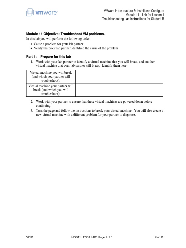 Vmware Infrastructure 3: Install and Configure Module 11 - Lab For ...