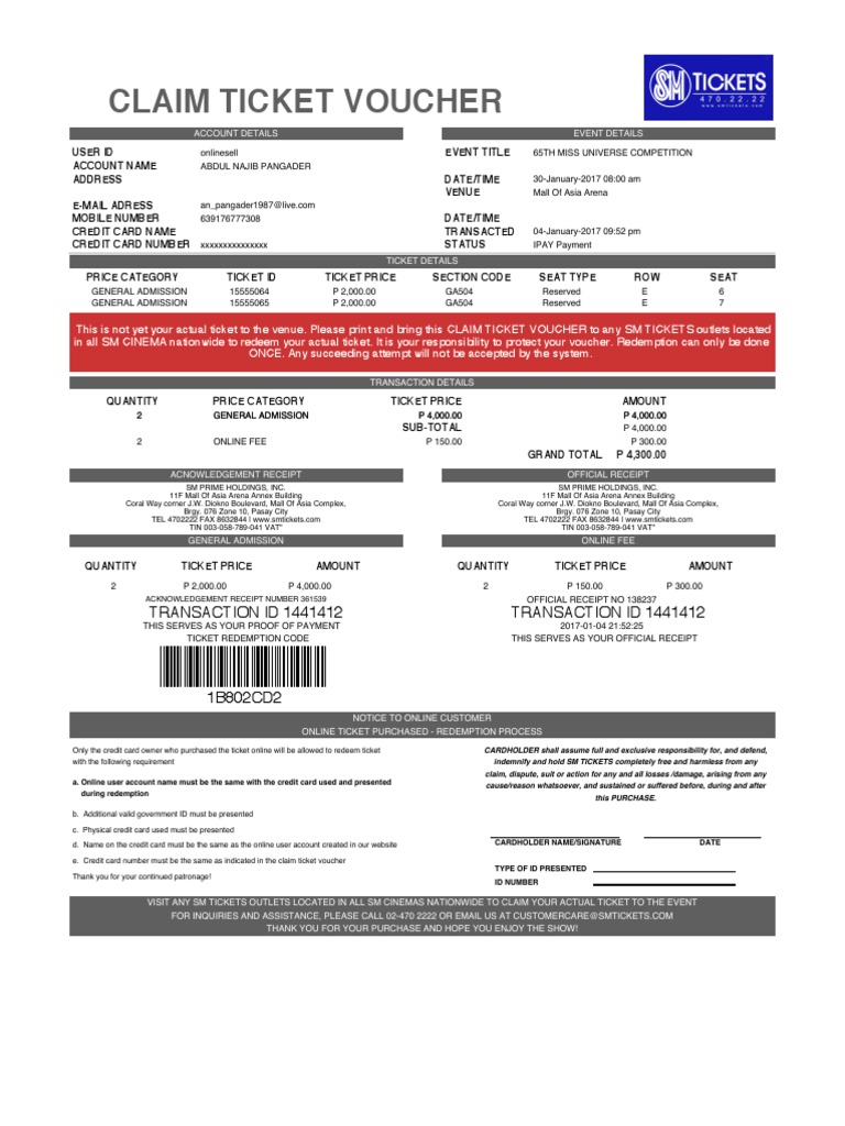 SM Ticket | PDF | Ticket (Admission) | Credit Card