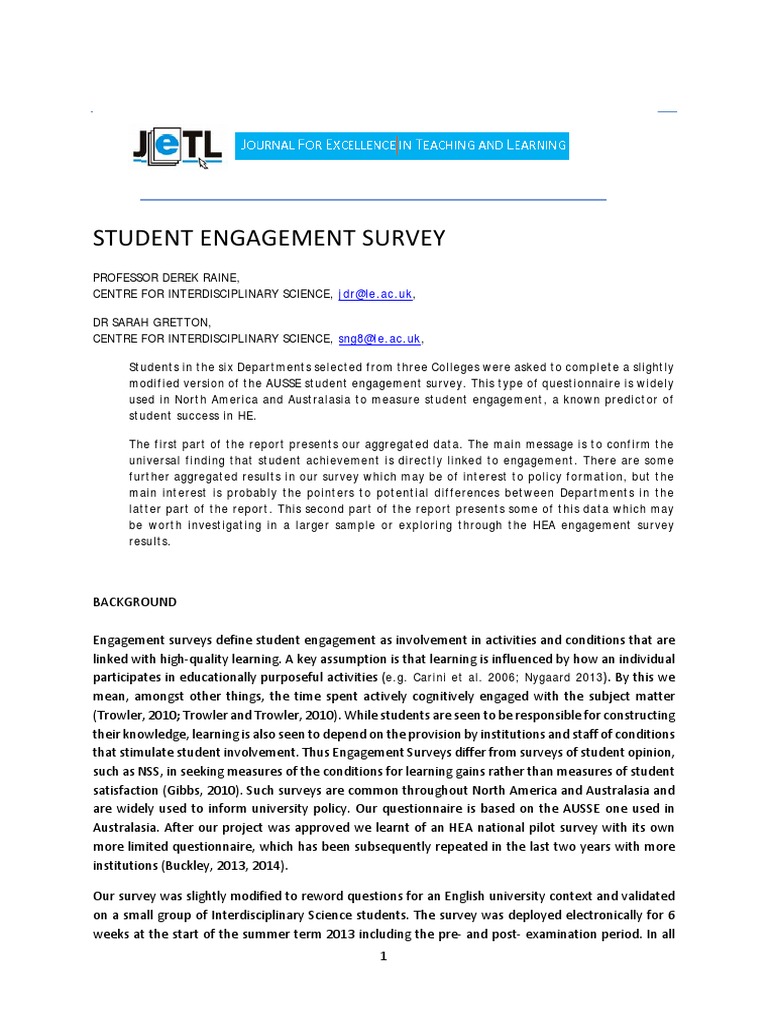 Student Engagement Survey Insights | PDF | Lecture | Survey Methodology