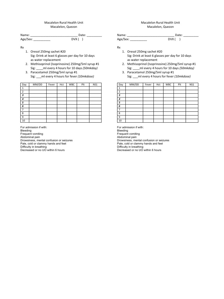 Dengue Prescription and Monitoring Card | PDF | Symptoms And Signs ...