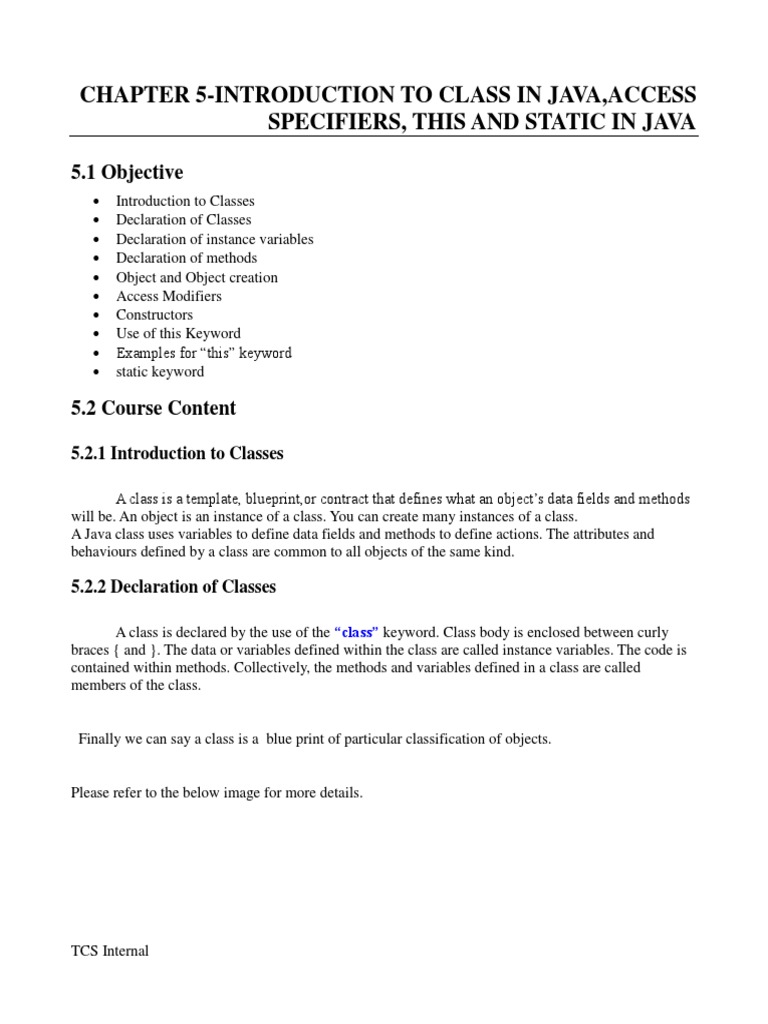 5 - Introduction To Class, This, Static Etc in Java PDF | PDF ...