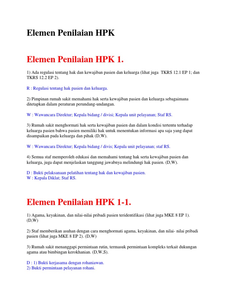 Elemen Penilaian HPK | PDF