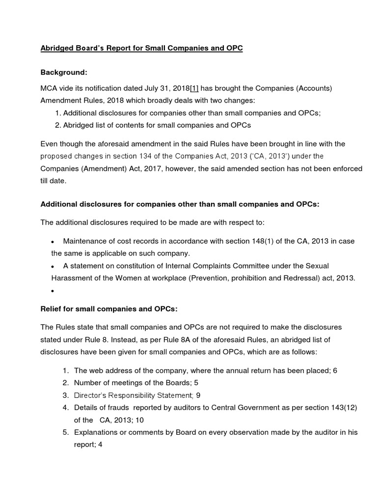 Abridged Board Report for Small Companies | PDF | Board Of Directors ...