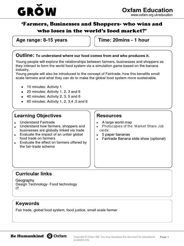 Fair Trade Activities Ideas For PBL | PDF | Fair Trade | Oxfam