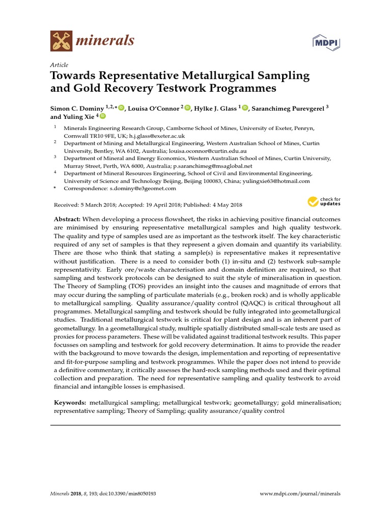 Minerals: Towards Representative Metallurgical Sampling and Gold ...