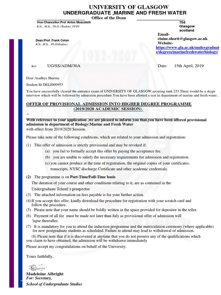 University Acceptance Letter