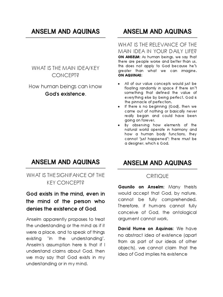 Anselm and Aquinas | PDF | Existence Of God | Existence