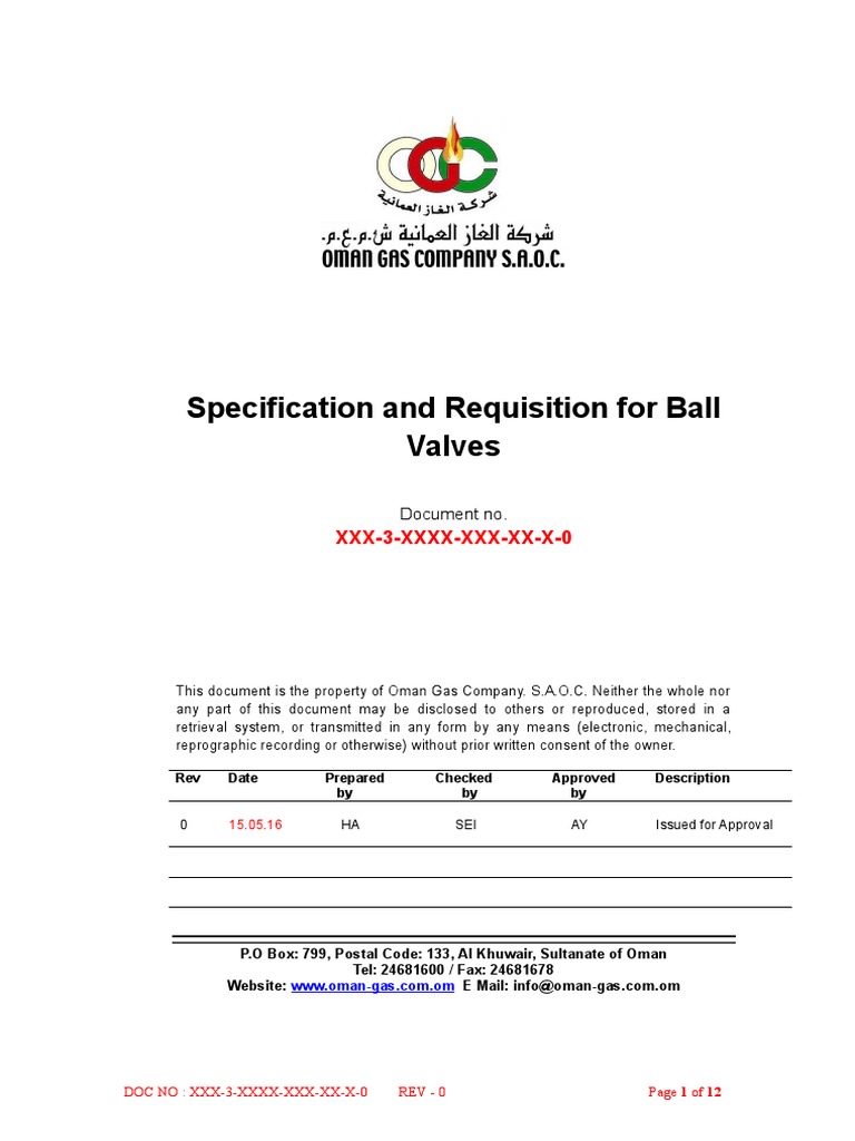 Ball Valves Specification | PDF | Specification (Technical Standard ...