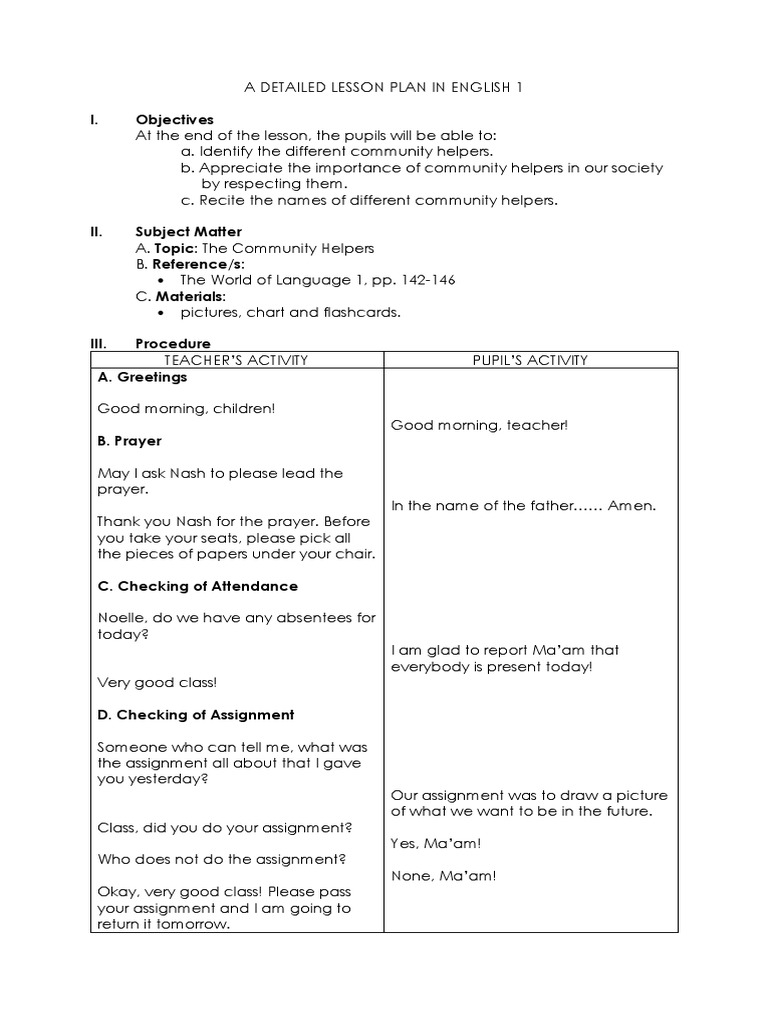 A Detailed Lesson Plan in English 1 | PDF | Police Officer | Firefighter