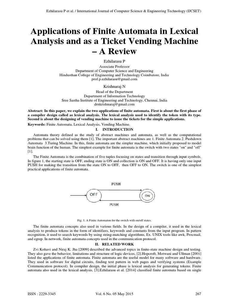 Applications of Finite Automata in Lexical Analysis and As A Ticket Vending Machine - A Review ...