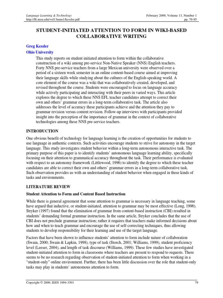 Student-Initiated Attention To Form in Wiki-Based Collaborative Writing ...