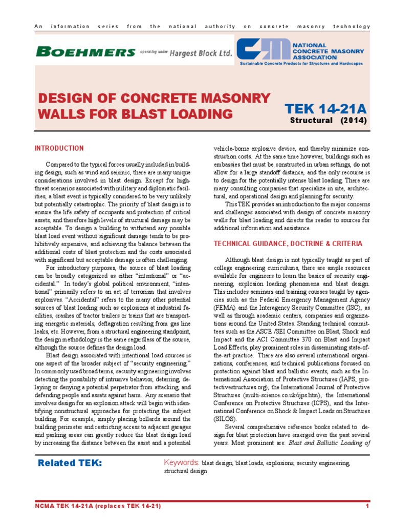 Design of Concrete Masonry Walls For Blast Loading | PDF | Strength Of ...