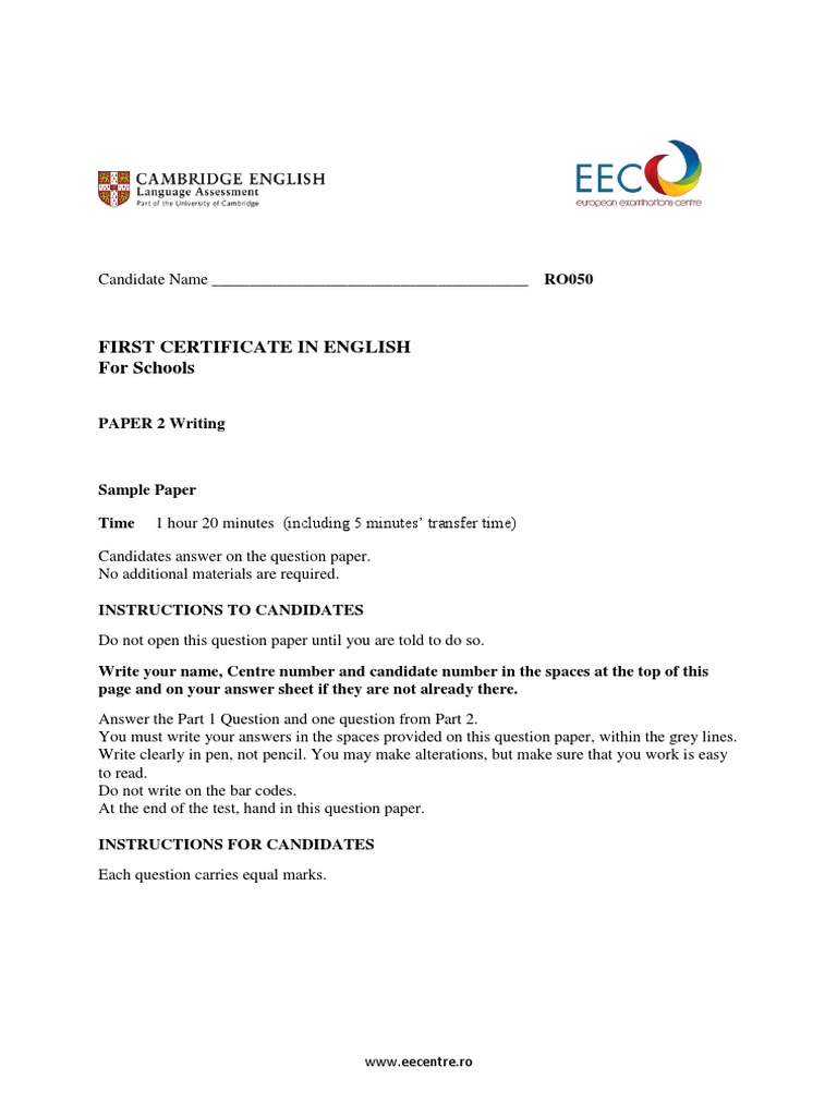 FCE Writing Sample Paper | PDF | Career & Growth