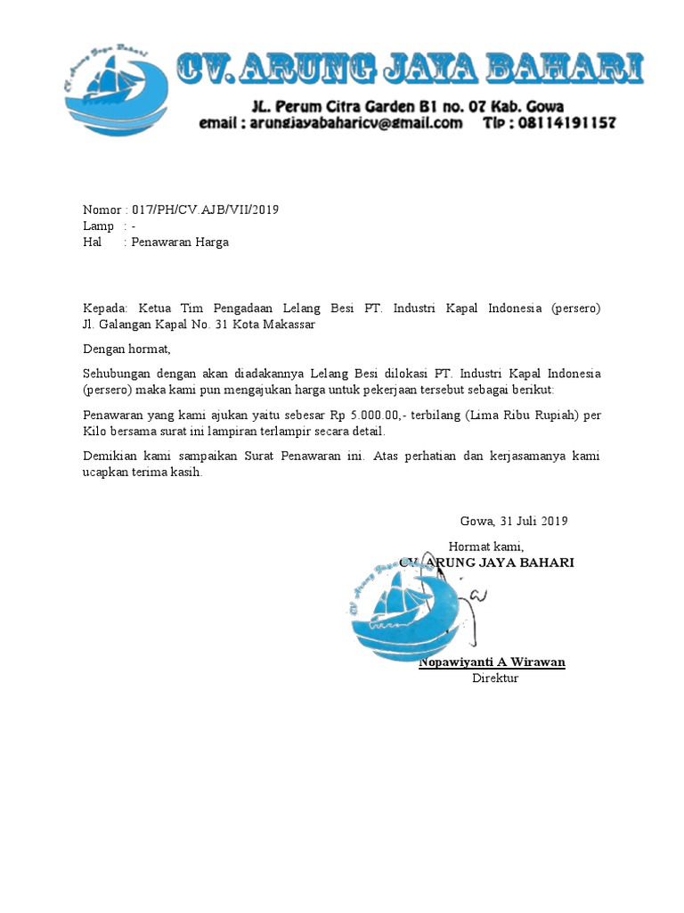 Surat Penawaran Besi AJB | PDF