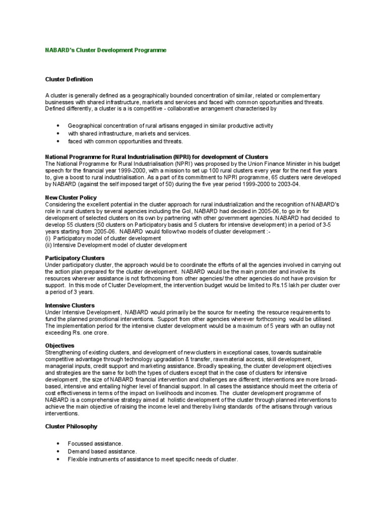 Cluster Definition: NABARD's Cluster Development Programme | PDF ...