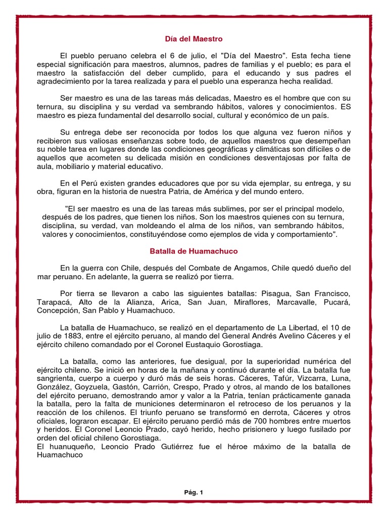 Comprensión Lectora - Fiestas Patrias | PDF | Perú | América del Sur