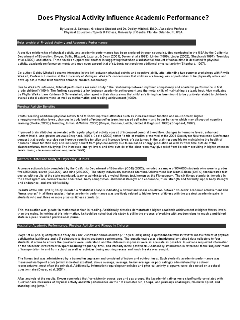 Does Physical Activity Influence Academic Performance | PDF | Physical ...