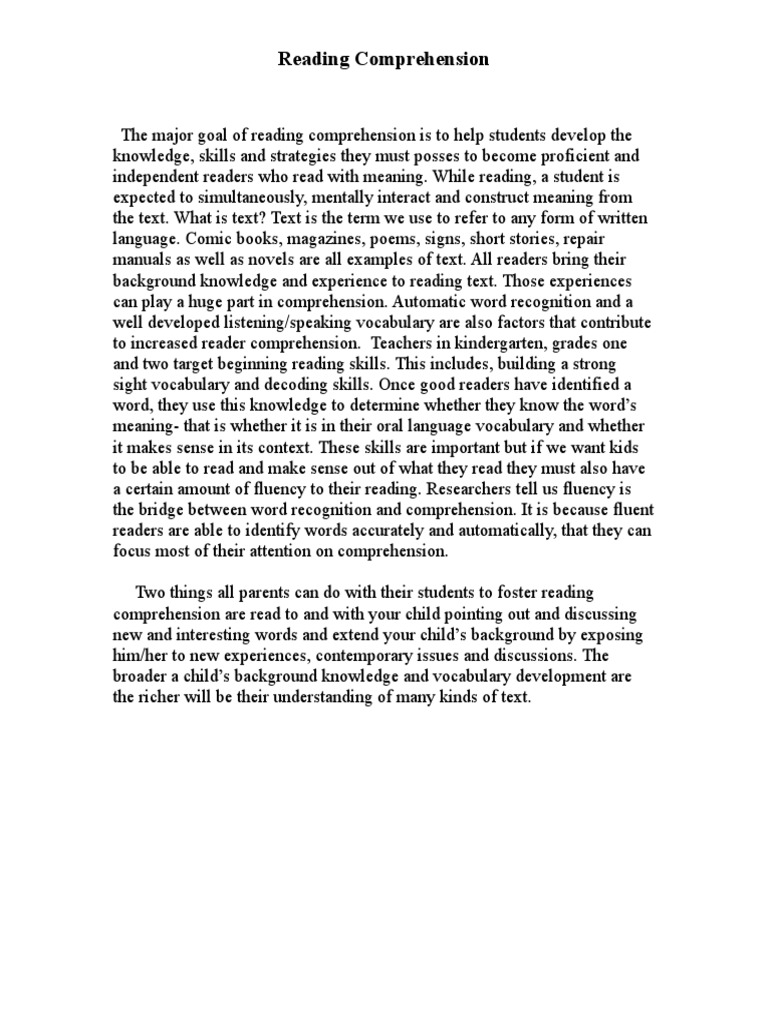 Comprehension Website | PDF | Fluency | Reading Comprehension