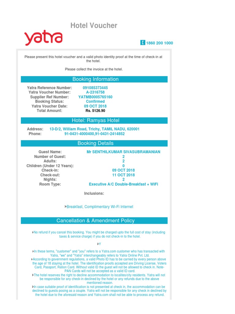 Hotel Voucher: Booking Information | PDF | Cheque | Identity Document