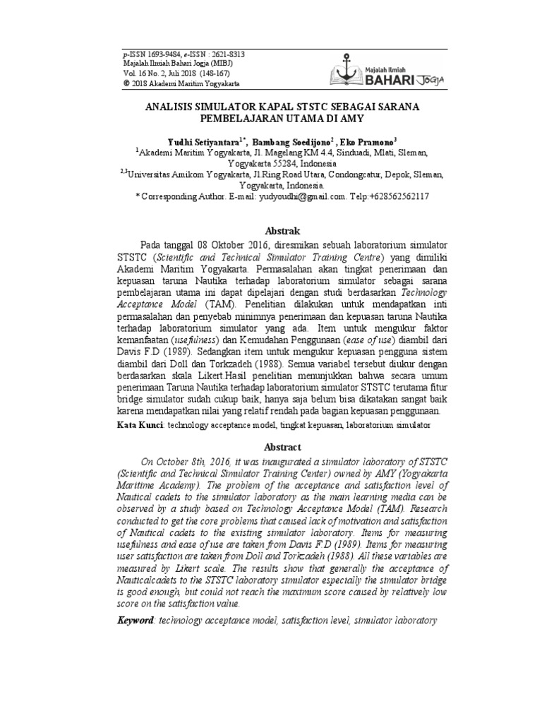 Analisis Simulator Kapal STSTC Sebagai Sarana Pembelajaran Utama Di Amy ...