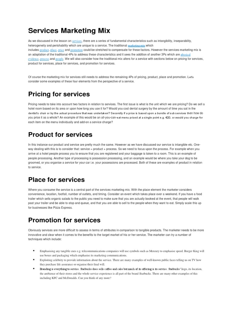 Services Marketing Mix | PDF | Marketing | Pricing