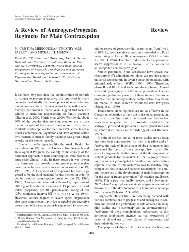 Review A Review of Androgen-Progestin Regimens For Male Contraception ...