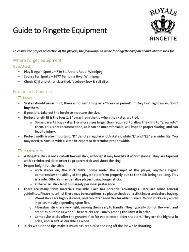 New Player Guide To Ringette Equipment - 2019 | PDF | Sports | Nature