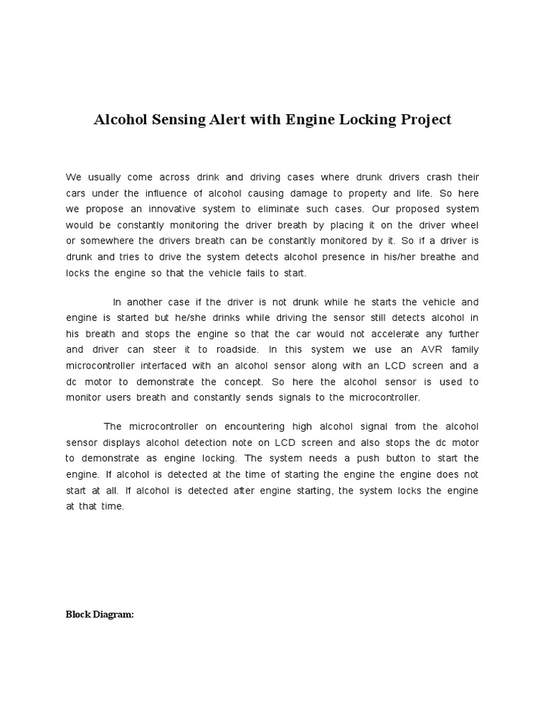 Alcohol Detection and Engine Locking System | PDF | Technology ...