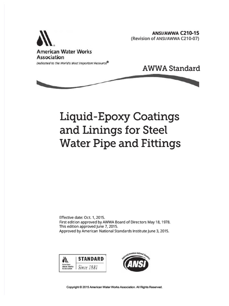 Awwa-C210-15 - Pintura Tubulações PDF | PDF | Drinking Water | Engineering