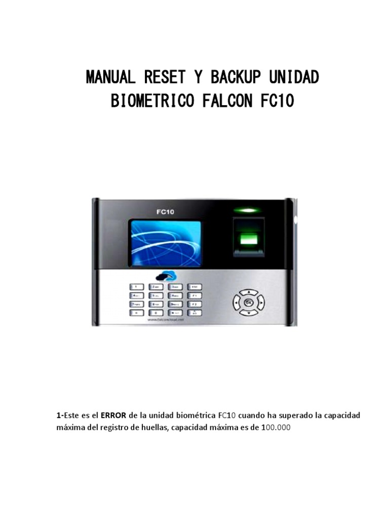 Manual Reset y Backup Unidad Biometrico Falcon Fc10 | PDF