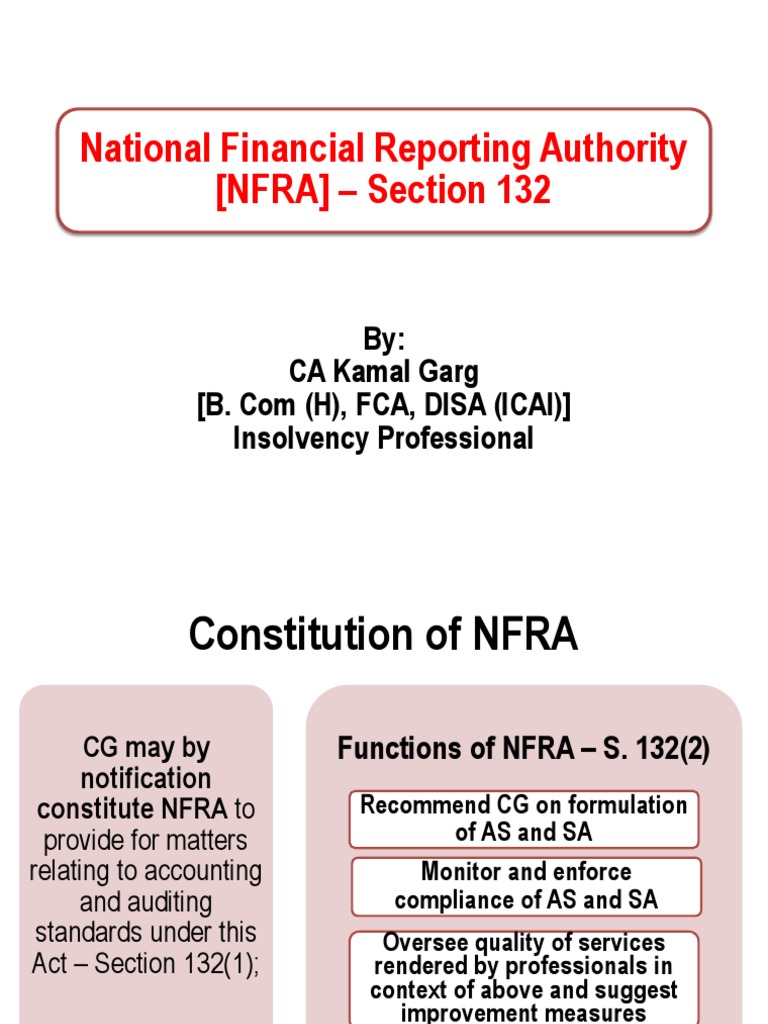 National Financial Reporting Authority (NFRA) - Section 132 | PDF