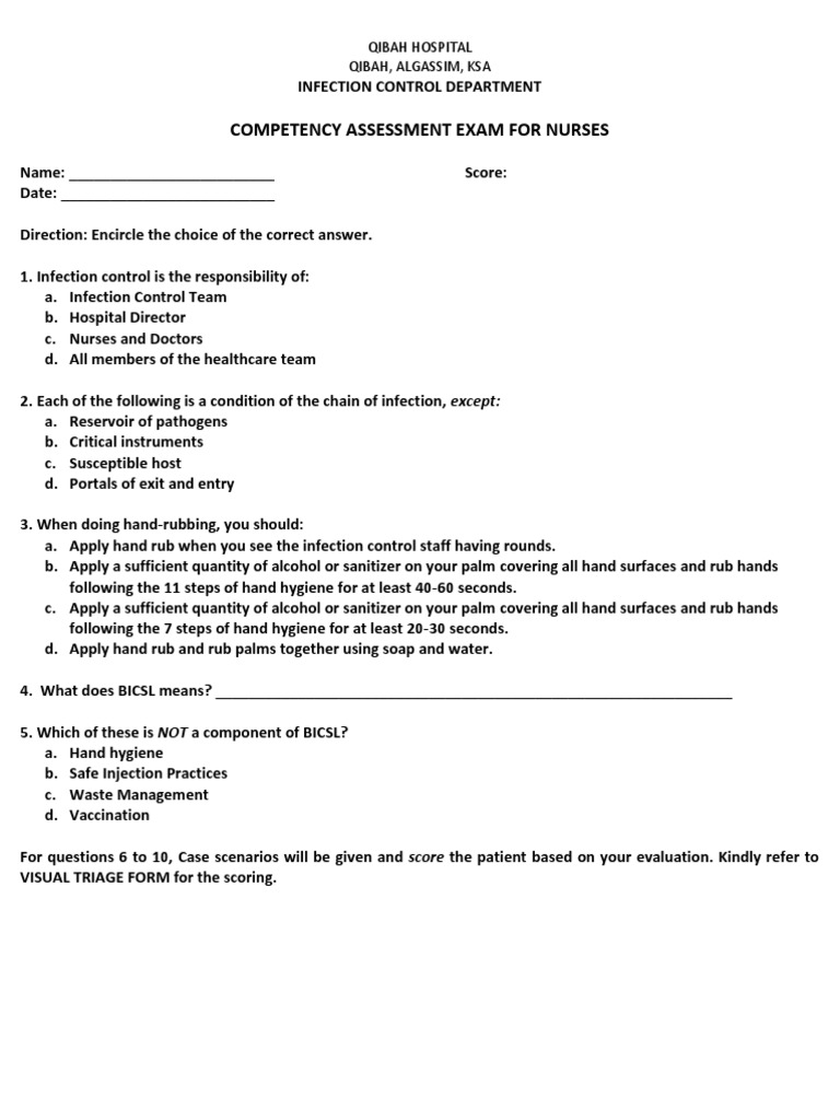 Competency Assessment Exam For Nurses: Qibah Hospital Qibah, Algassim ...