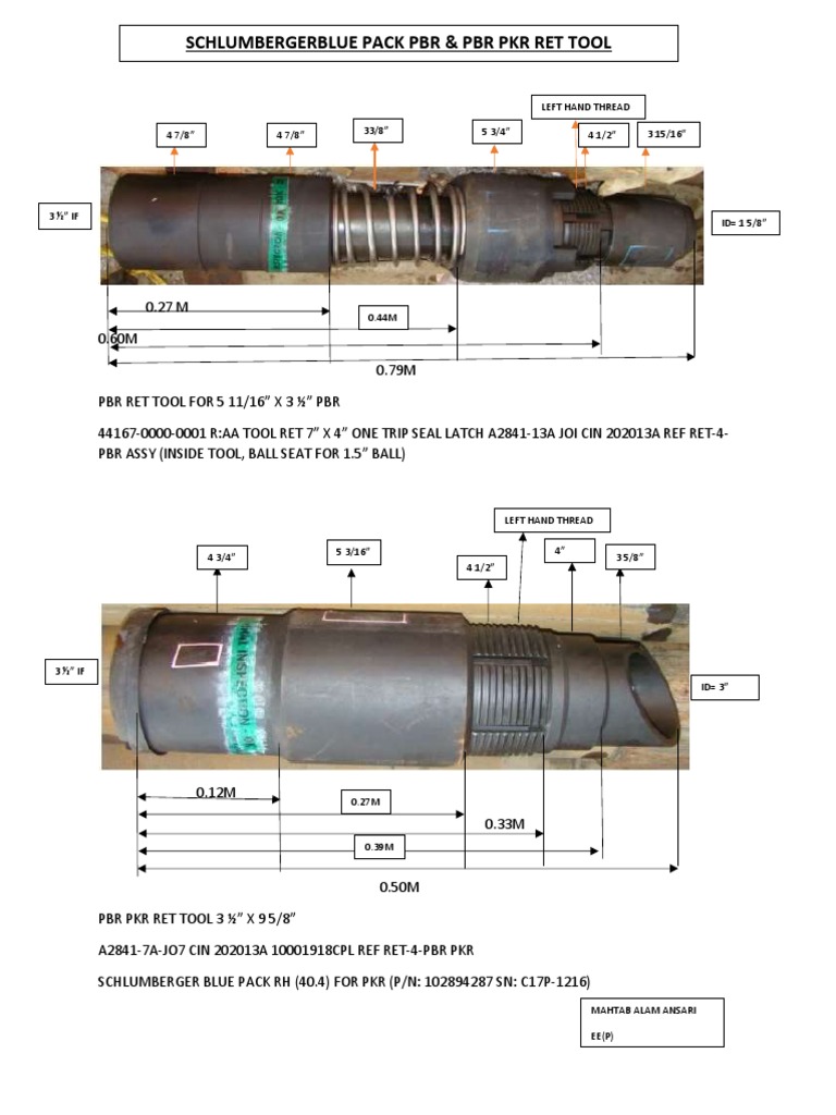 Schlumbergerblue Pack PBR & PBR PKR Ret Tool: 33/8" 5 3/4" 4 1/2" Left ...